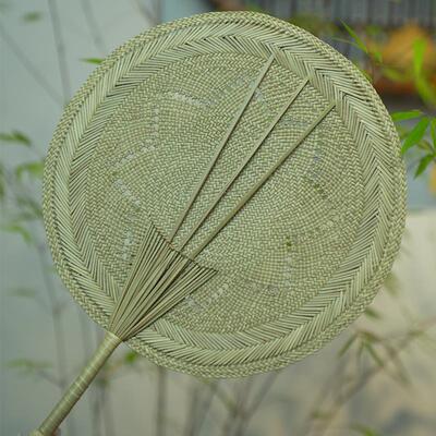 异兴席草蒲扇手工编织夏季老式古风团扇国风手摇草编竹编扇子竹扇
