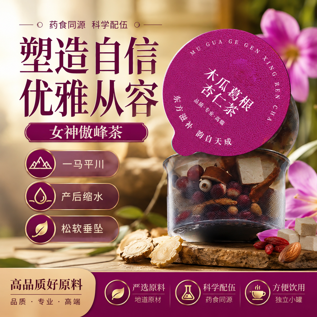 木瓜葛根杏仁茶女神茶养颜无糖科学配伍重返自信小罐独立养生茶