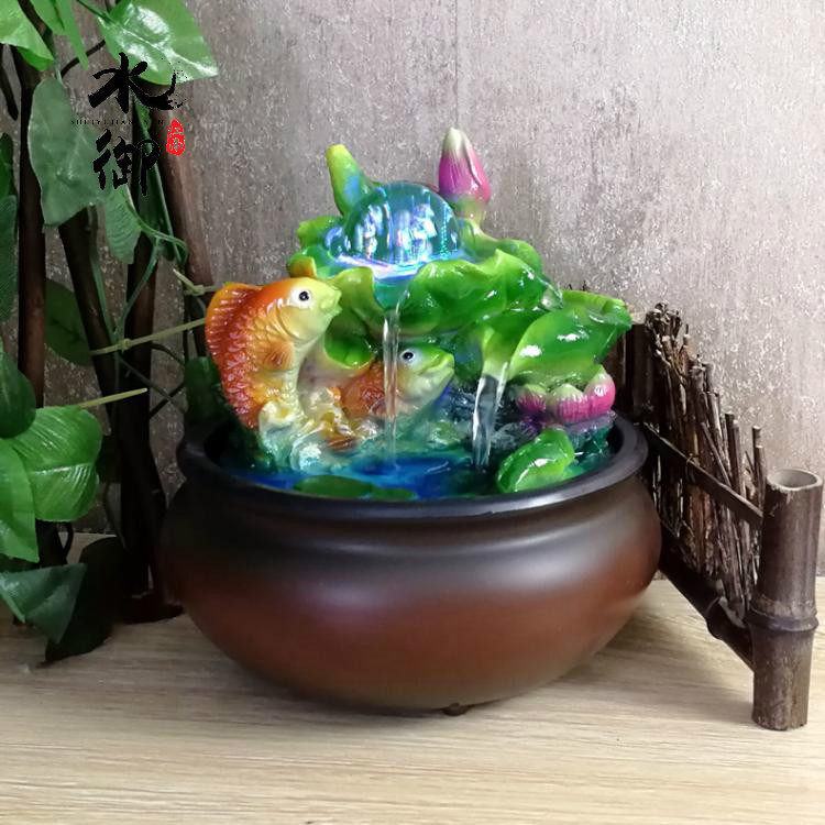 创意中式喷水球流水风客摆件办公室桌面泉厅招财家居装饰开业礼品