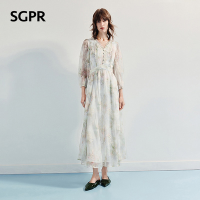 【SGPR】优雅度假风连衣裙25秋款绣花散摆收腰茶歇裙