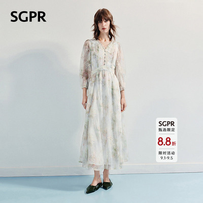 【SGPR】优雅度假风连衣裙25秋款绣花散摆收腰茶歇裙