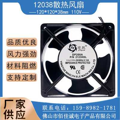 交流12CM铜芯滚珠12038 DP200A轴流散热风扇 排风扇焊锡排烟220V