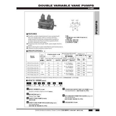 CHIA WANG佳王叶片泵VPCC-F30A-30A-10 30B-30B 30C-30C 30D-30D