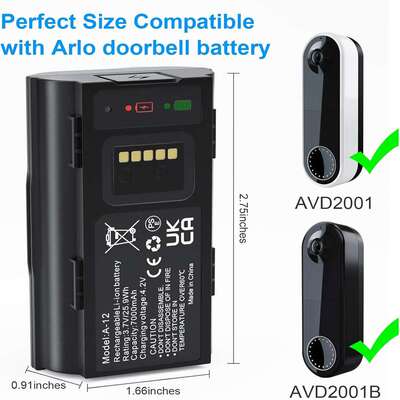 适用Arlo Essential AVD2001无线门铃电池 A-12 VMA2400-10000S