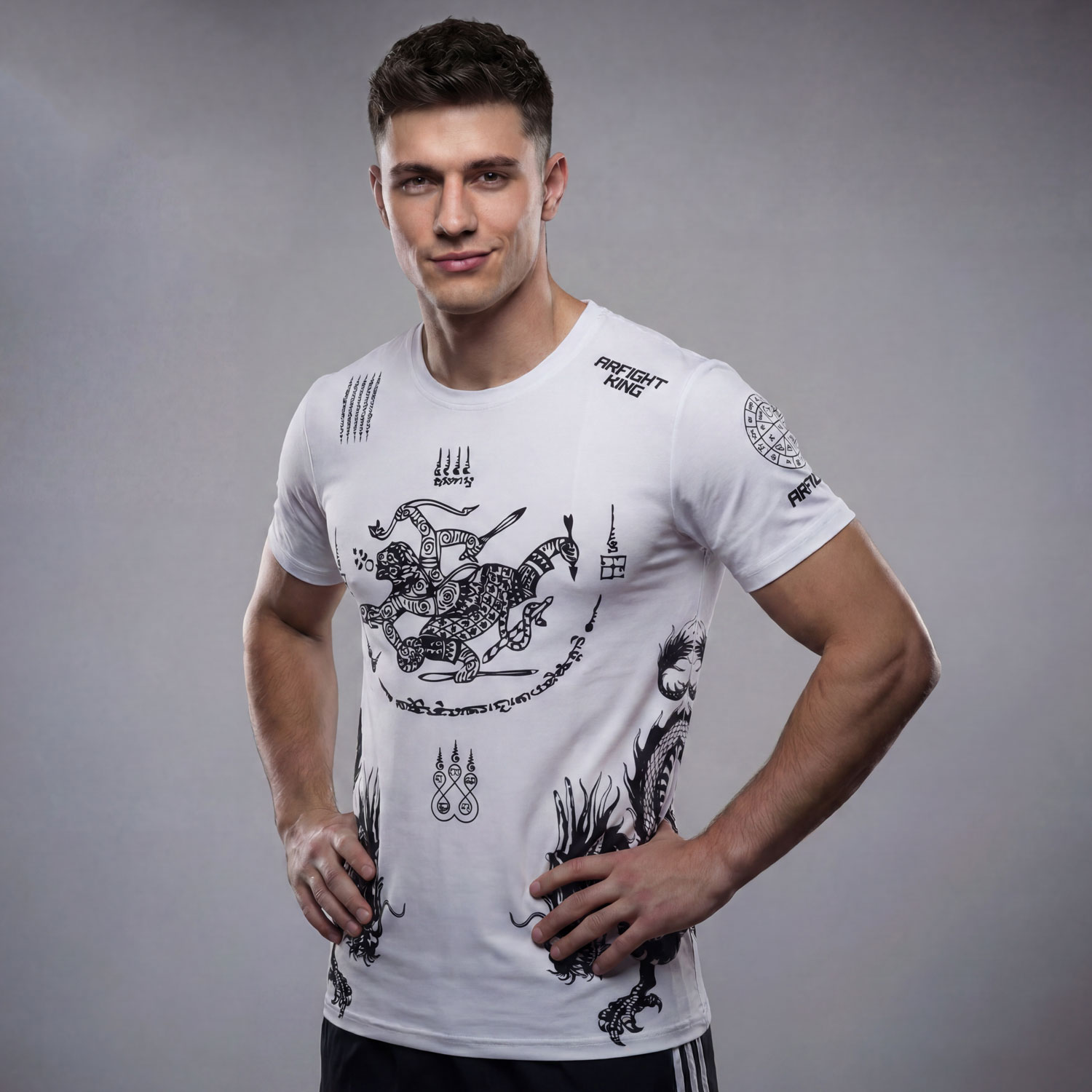 UFC泰拳格斗搏击运动训练短袖速干MMA健身跑步拳击服男夏印花t恤