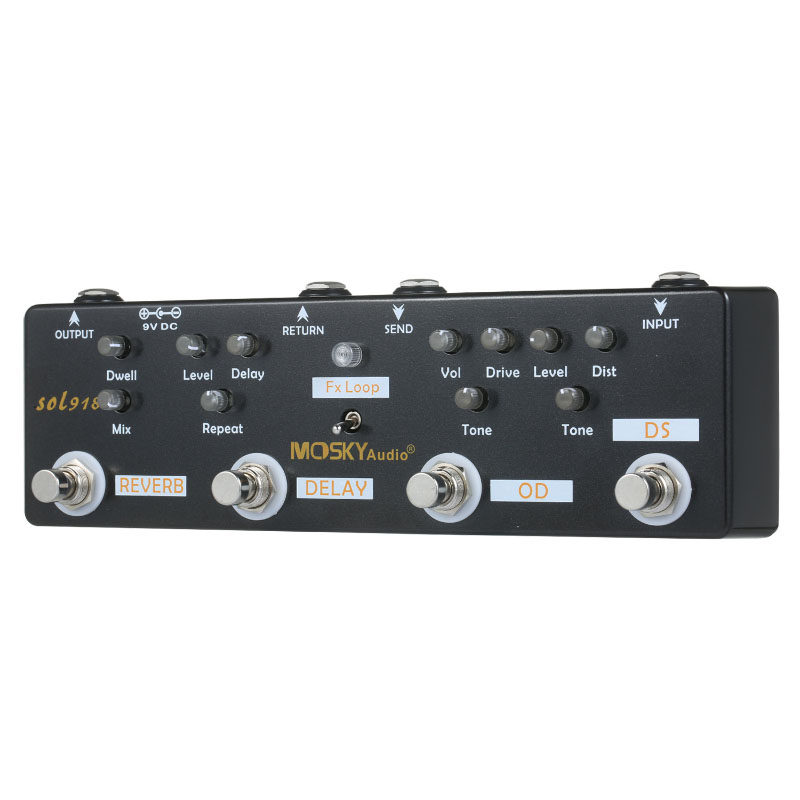 Moskyaudio SOLO918 综合效果器 电吉他混响延迟失真过载单块组合