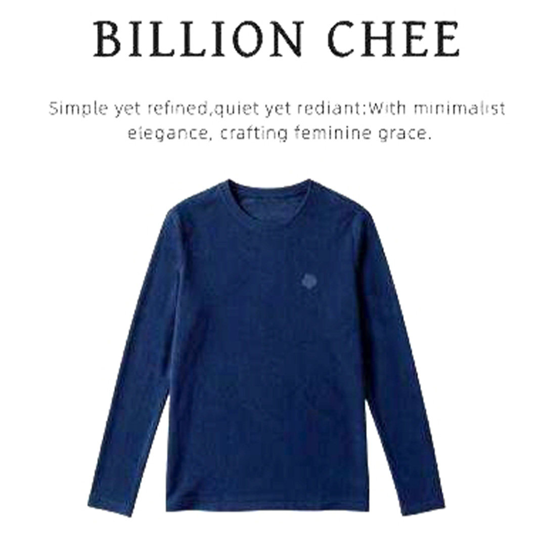267016休闲风长袖T恤深蓝色圆领百搭修身打底衫上衣