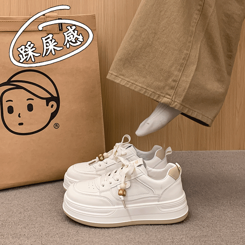 真皮厚底小白鞋女款2026新款爆款春季休闲板鞋学生百搭运动鞋34码