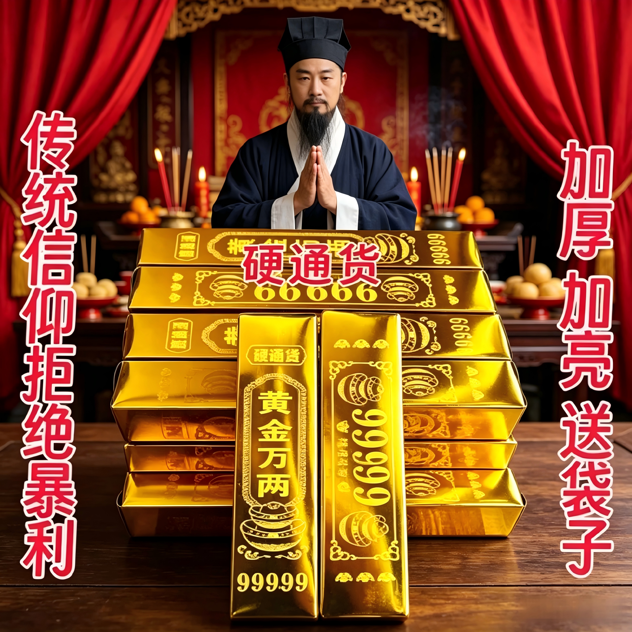 黄金万两半成品金砖金条硬卡折叠免粘高亮大尺寸春节拜祖礼佛