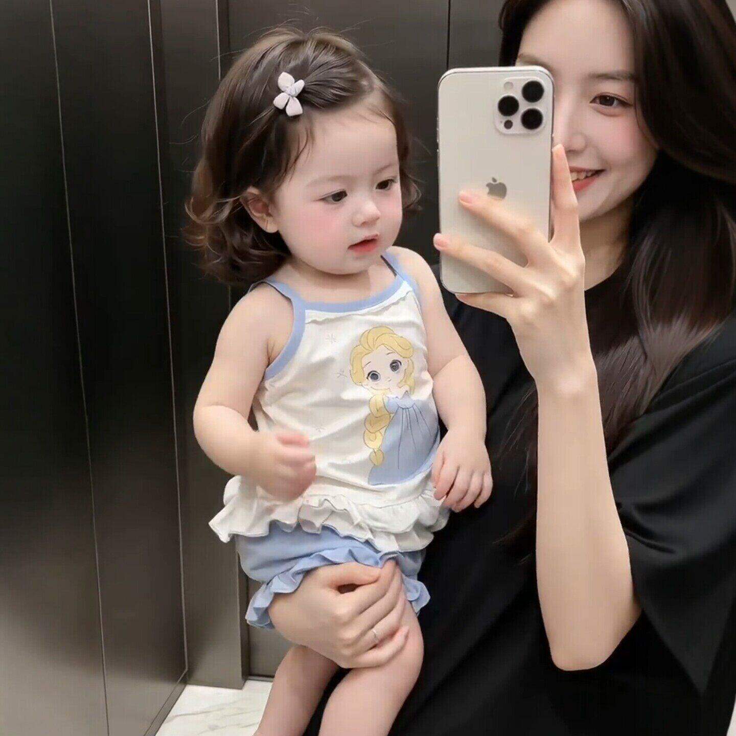 吊带背心婴儿夏薄款卡通莫代尔公主睡裙空调服宝宝冰丝家居服套装