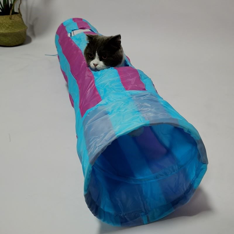 厂家直供蓝粉拼接宠物隧道 涤纶布加长钻洞通道组合猫咪隧道玩具