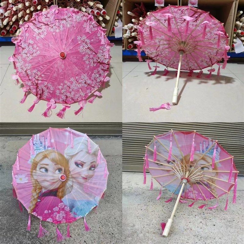 小号56cm幼儿童油纸伞汉服古风流苏伞花瓣伞工艺绸布伞舞蹈玩具伞