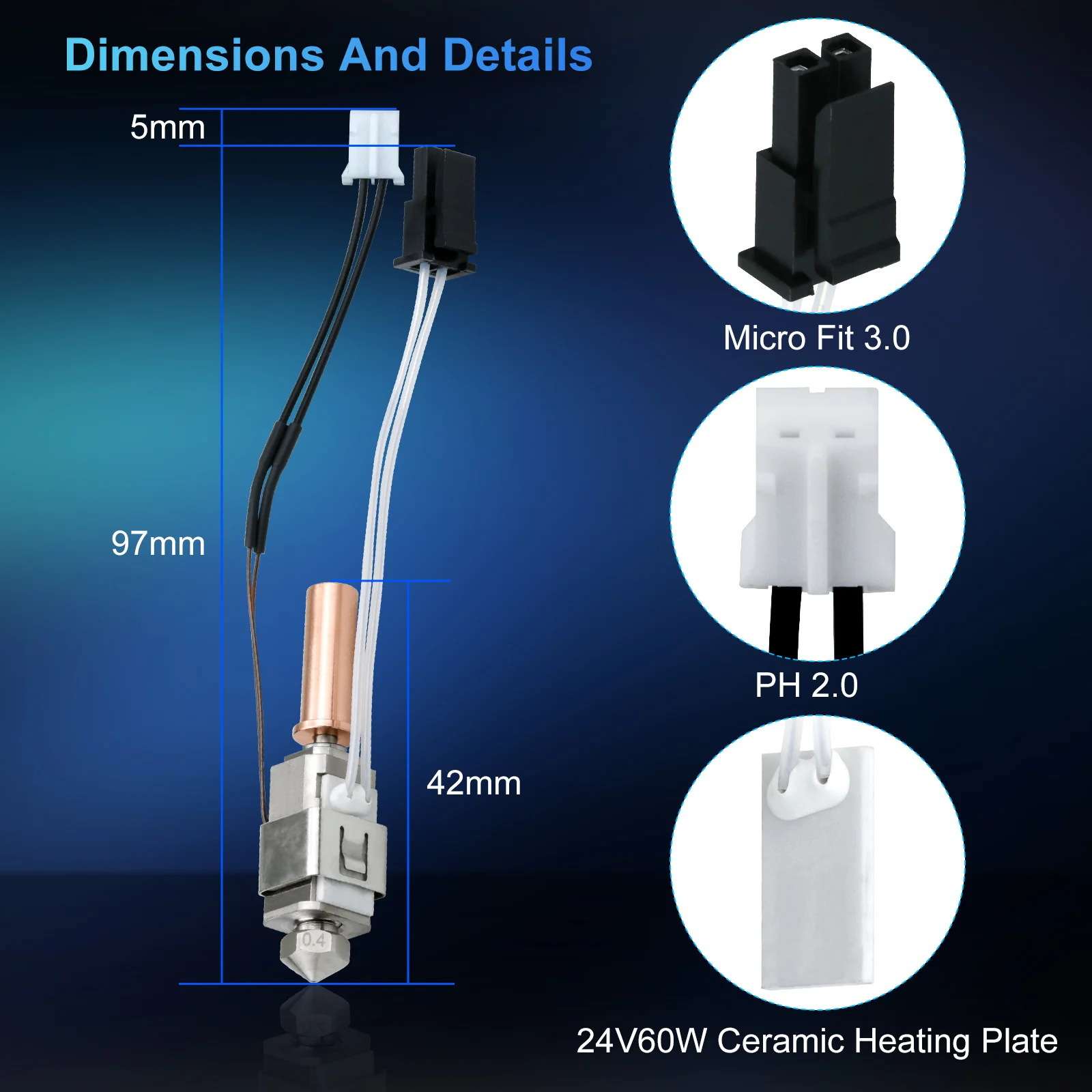 3D打印机配件Kobra2陶瓷升级挤出头打印头Anycubic热端套件24V60W