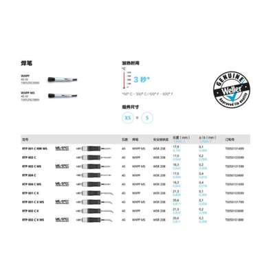 德国Weller进口威勒RTP002SNWMS凿形小组件40W烙铁头配WXPPMS焊笔