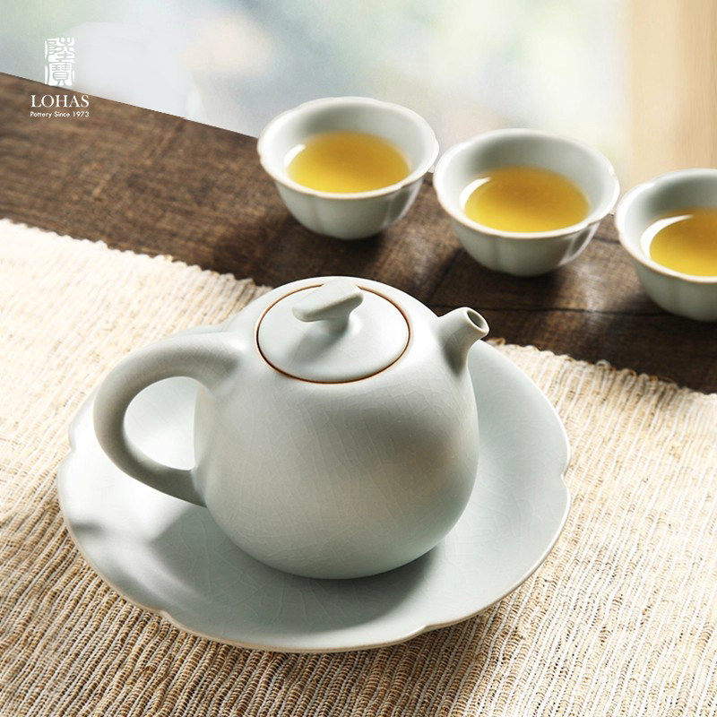 陆宝天青色汝窑茶具套装轻奢高档家用功夫茶具可开片汝窑茶壶茶杯