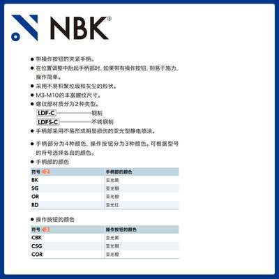 NBK LDF-C内螺纹夹紧手柄 螺纹部钢材质 带操作按钮 机械要素零件