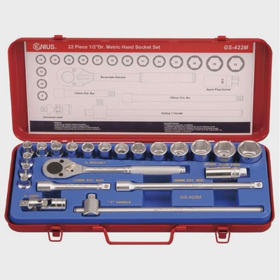 GENIUS天赋进口工具1/2t系列22件套公制套筒扳手组GS-422M