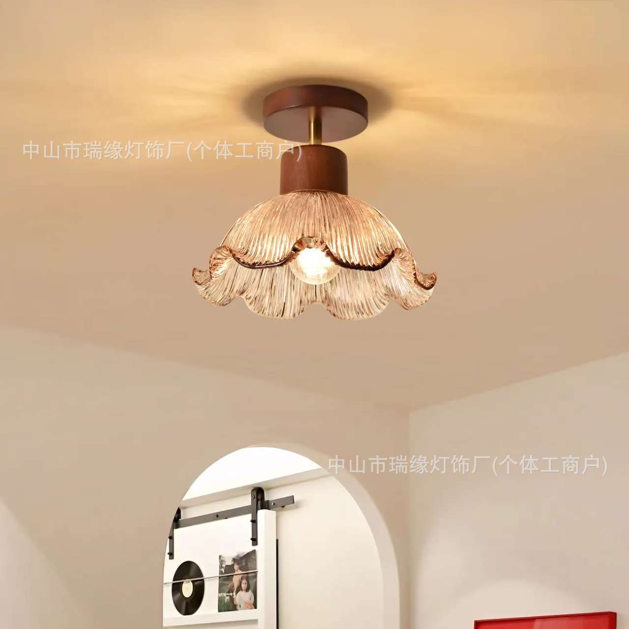 法式中古风创意花朵过道灯中式复古走廊玄关厨卫阳台吸顶灯家用