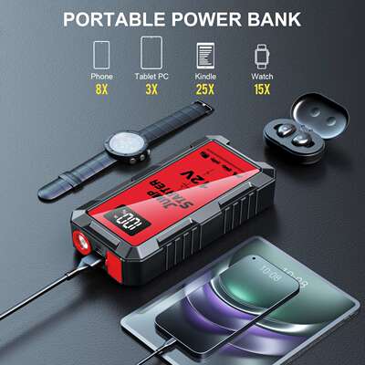 亚马逊汽车应急启动电源搭电宝12V8000A大容量车载电瓶打火神器
