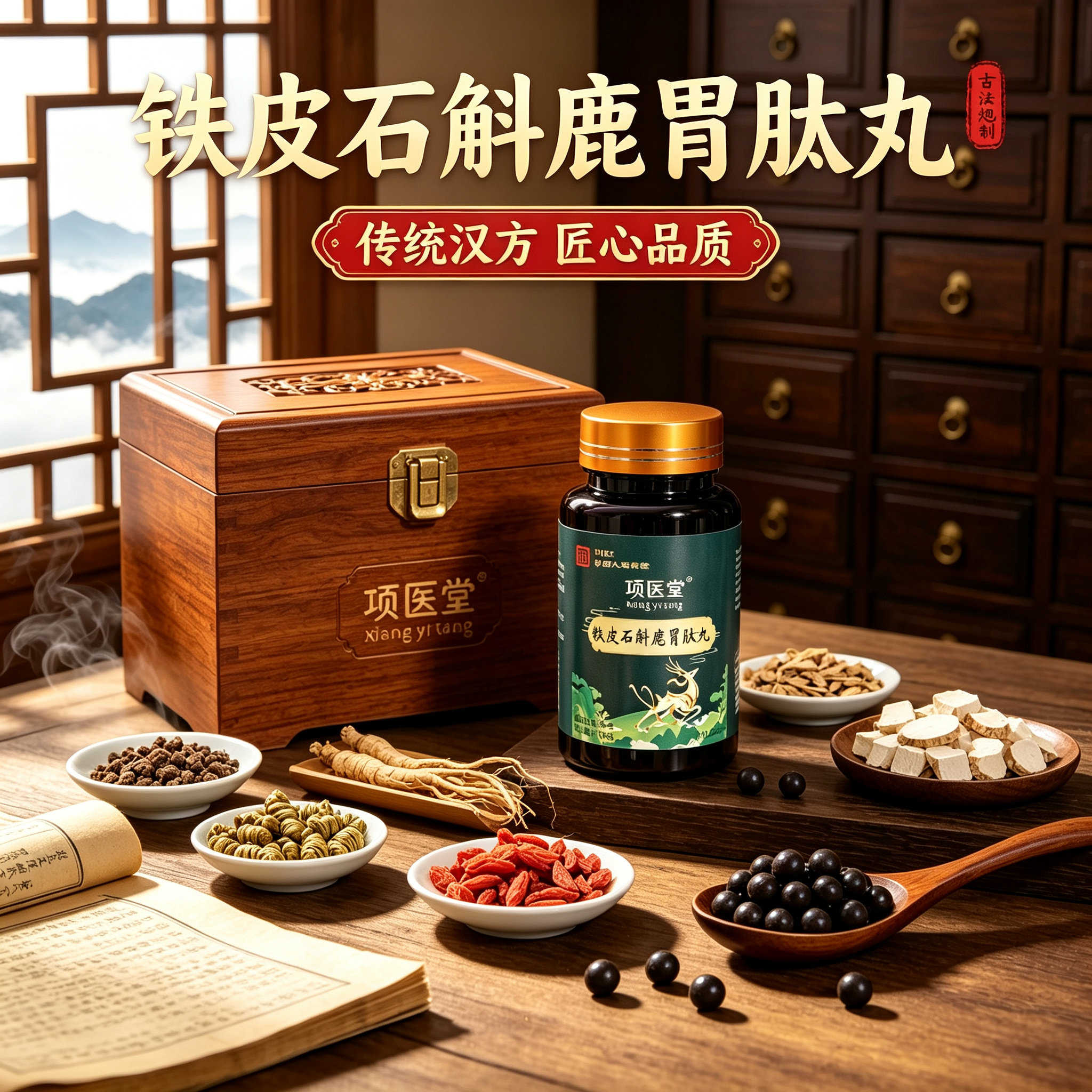 项医堂鹿胃丸铁皮石斛人参西洋参山药枸杞鹿胃肽养生丸快手同款