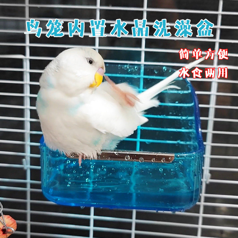 鹦鹉水晶洗澡盆透明款 鸟禽用品洗澡盒 湖蓝色虎皮玄凤文鸟洗澡工