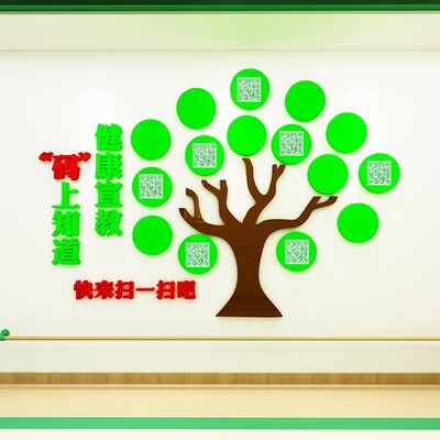 医院健康宣教树二维码扫一扫科室走廊背景墙面装饰护士站文化墙贴