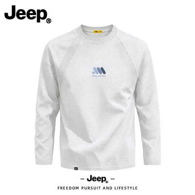 JEEP/吉普美式复古斜线三点式长袖T恤男秋季圆领插肩宽松休闲上衣