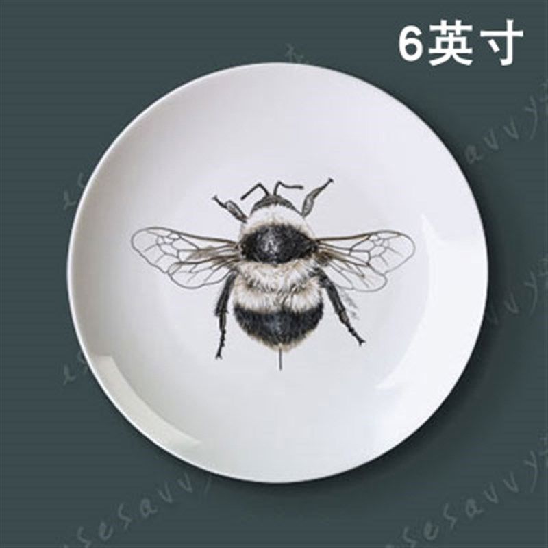 6英寸昆虫瓷盘挂盘装饰盘子墙坐盘摆盘陶瓷盘创意家居工艺礼品盘