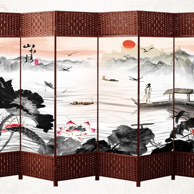 QZ简易a屏风隔断墙折屏遮挡简约25折叠移动布艺玄关中式风挡平风