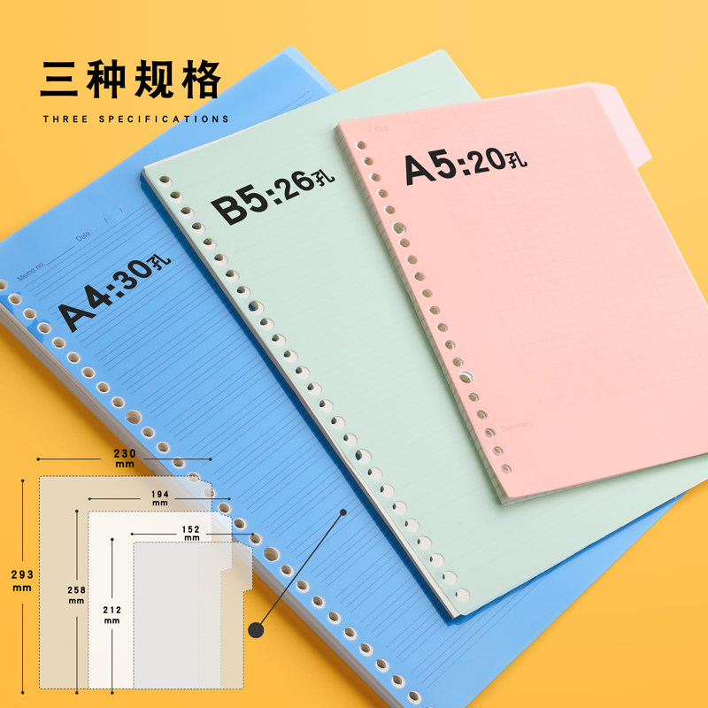 A4塑料分隔页12张 彩色活页分页纸 PVC隔页板20孔 B5索引卡26孔