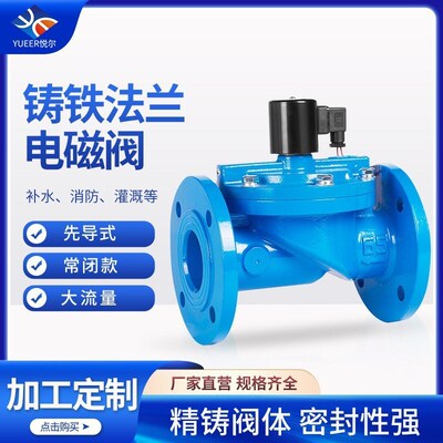 双皇铸铁法兰电磁阀ZCS/DF水阀DN100管道控制开关常闭电磁阀220V