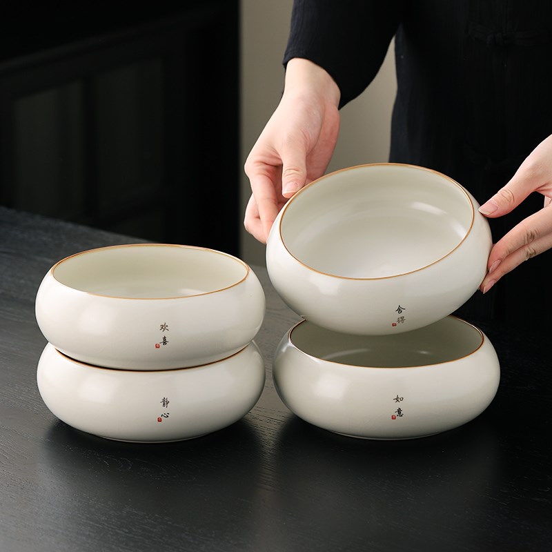 汝窑米黄茶洗大号家用茶道茶台茶渣缸水盂杯洗水洗茶具泡茶工具