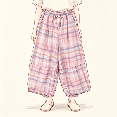 Hooxun逅荨【慵懒周末】  百搭格子休闲松紧腰裤HX715C071