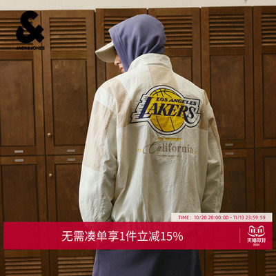 【NBA联名湖人队】杰克琼斯秋季男夹克宽松立领撞色外套226321043