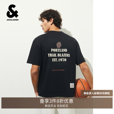 【NBA开拓者队联名】杰克琼斯男装夏季圆领T恤宽松时尚226301010