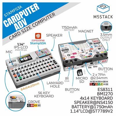 官方M5Stack Cardputer Adv 卡片电脑56键可程式设计开发板Stamp-