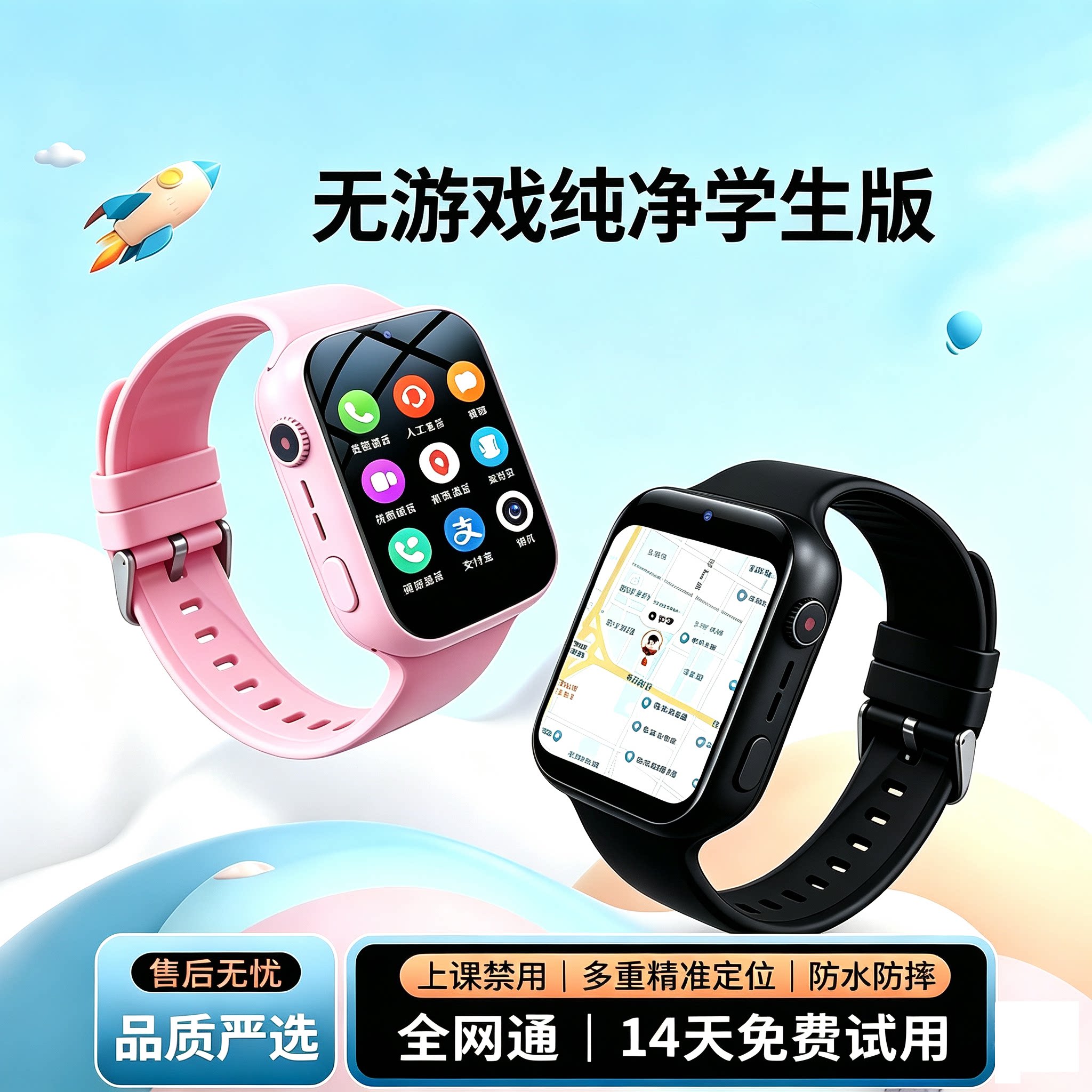 锐目星免插卡学生智能儿童电话手表无游戏,防水定位,学生爆款