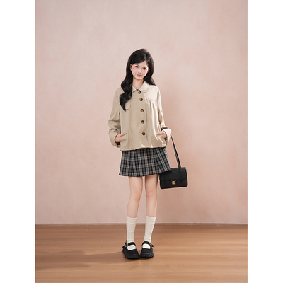 CallmeEar【学院系】英伦学院卡其色风衣外套女秋宽松长袖上衣