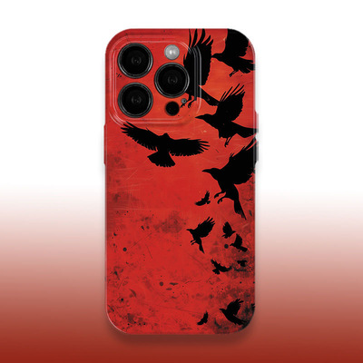 猩红渡鸦手机壳欧美ins风创意红色菲林亮面硬壳适用苹果15红米k70荣耀90华为MATE60P防摔IQOONEO8一加ace3pro