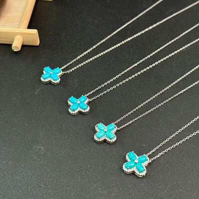 【烈儿宝贝】S925银绿松石四叶草项链（多样性发其一）DZT4110704