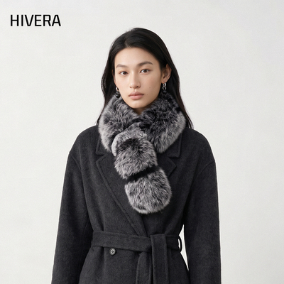 HIVERA秋冬真狐狸毛皮草围脖