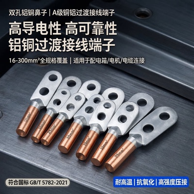 双孔铝铜鼻子DLTS-16/25/3507095120/300平方A级铜铝过渡接线端子