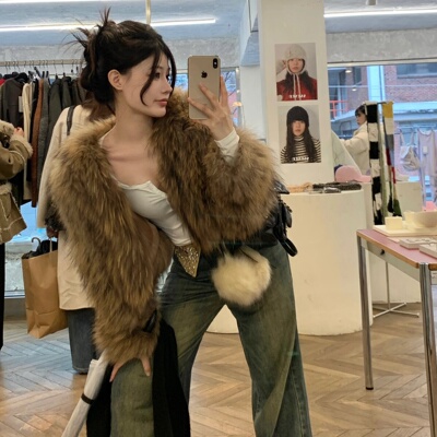狐狸毛皮草外套女2025冬新款超短款宽松年轻水貂毛绒貉子毛毛大衣