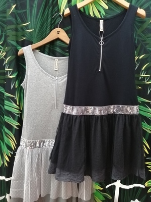 无袖亮片小码网纱莫代尔连衣裙