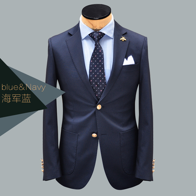 zbto经典海军蓝布雷泽单排扣西装