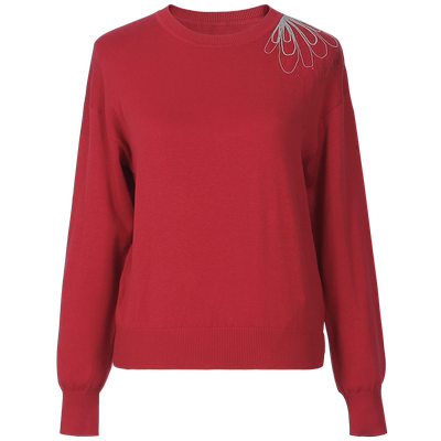 秋冬红色桑蚕丝针织衫