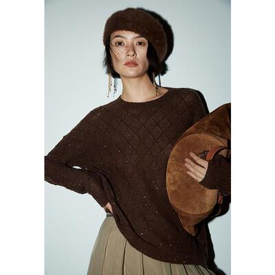 蕞有氛围感钻石亮片纱“智感”菱格纹大毛衣7030羊毛羊毛S34743现