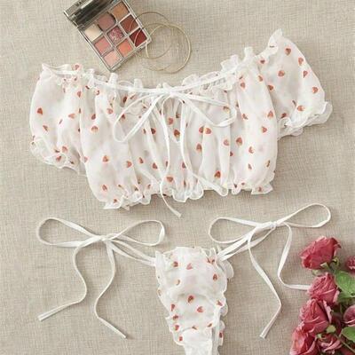 Erotic lingerie Sexy womens strapless mesh underwear set