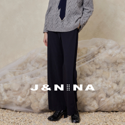J＆NINA立体弧形打褶休闲长裤女
