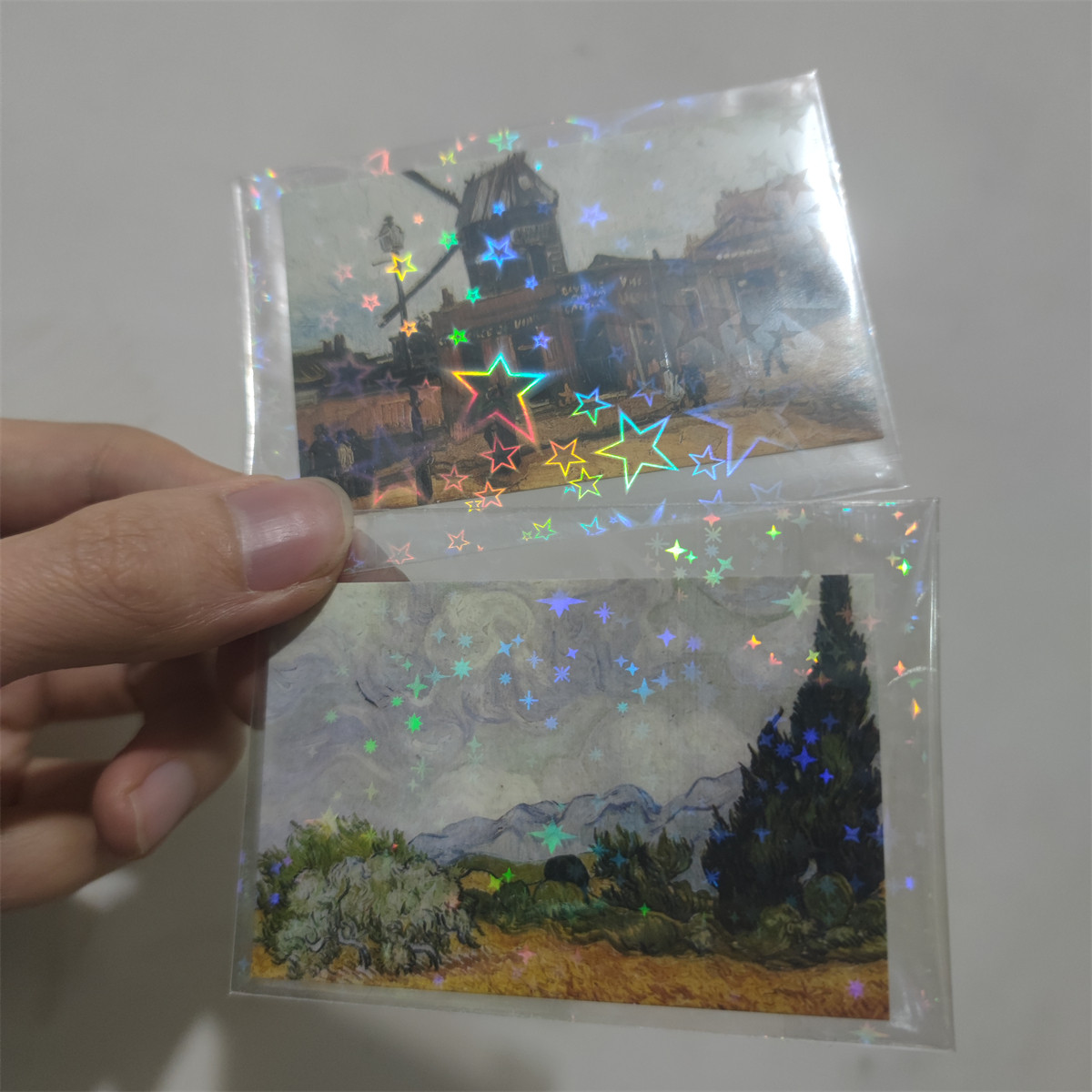 照片镭射保护袋卡膜游戏卡套桌游配件透明渐变色吧唧袋opp自封袋